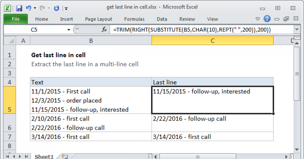 Get Last Line In Cell Excel Formula Exceljet